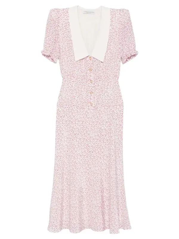 Alessandra Rich Floral Print Midi Dress With Revere Collar - Light Pink