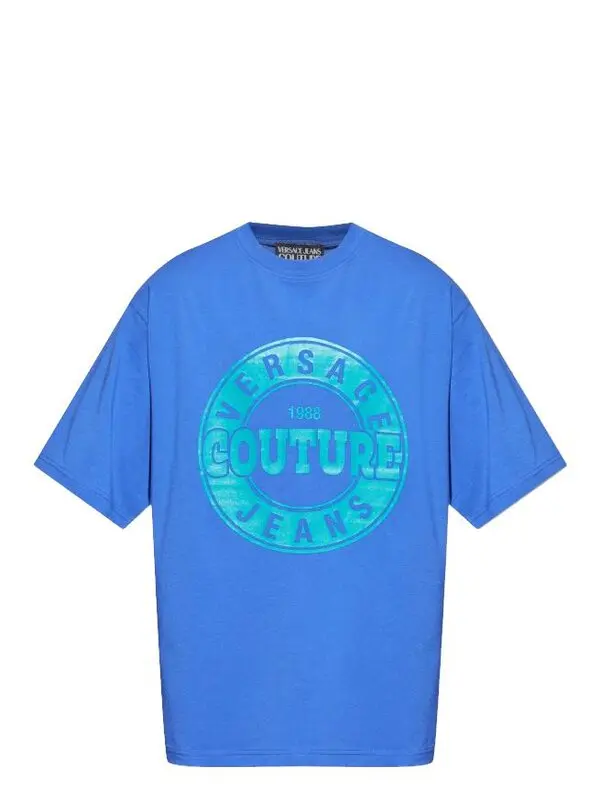 Versace Logo Printed Crewneck T-shirt - Blue
