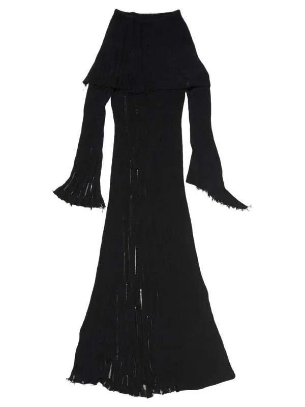 Acne Studios Open-knit Maxi Dress With Asymmetrical Boat Collar - Brownish Black