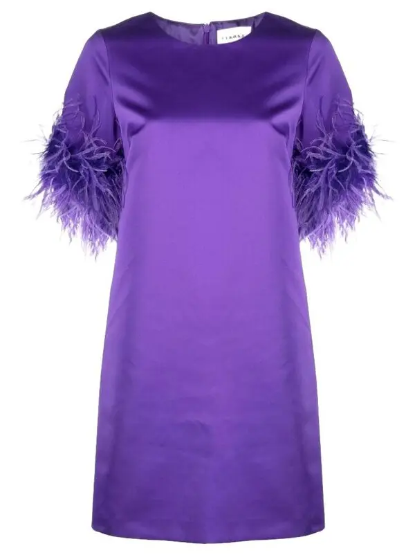 P.a.r.o.s.h Feather-trim Satin Dress - Purple