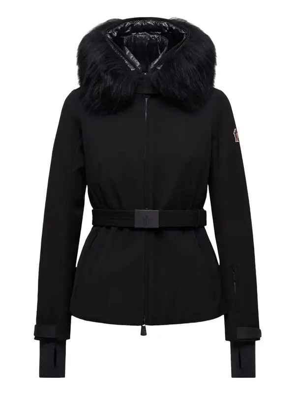 Moncler Bauges Hooded Ski Down Jacket With Detachable Sheepskin Trim - Black