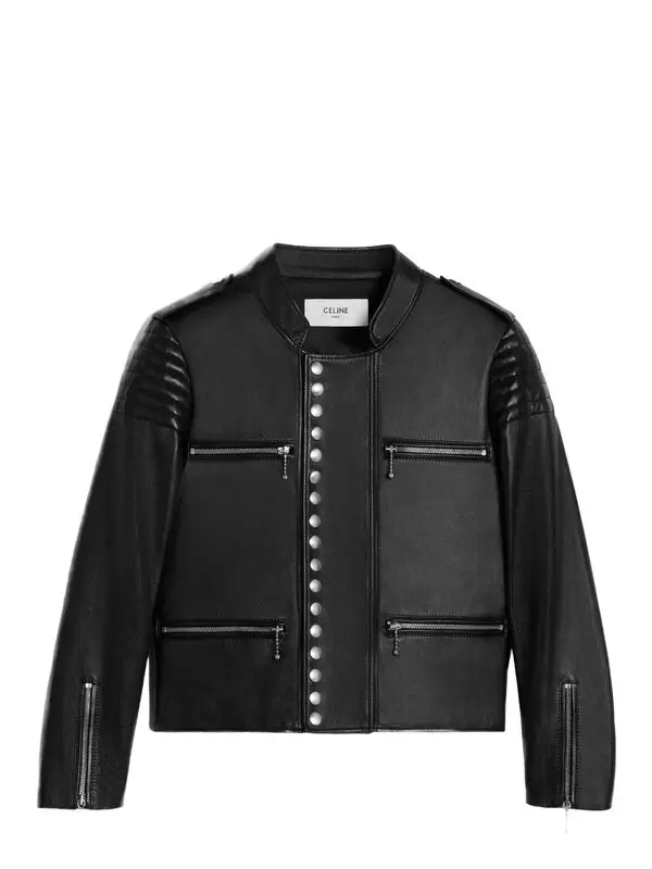 Celine Racer Blouson Jacket In Soft Lambskin - Black