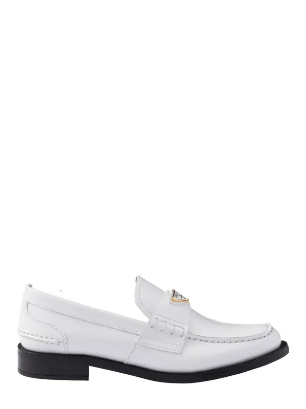 Prada Leather Slip-on Loafers With Enamelled Logo - White