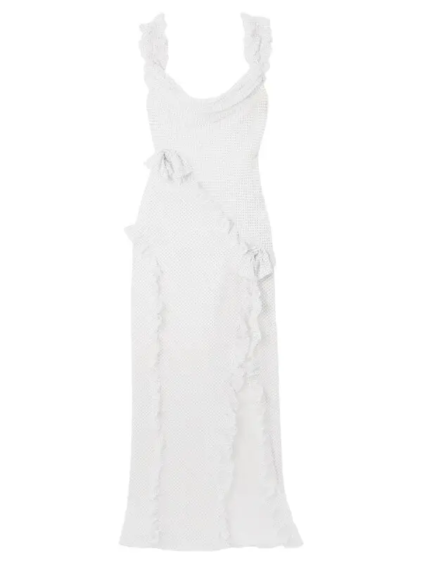 Alessandra Rich Ruffled Polka Dot Silk-chiffon Gown - White/black