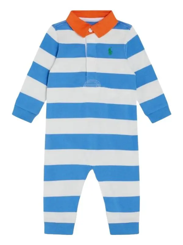 Ralph Lauren Polo Pony Embroidered Striped Babygrow - Blue