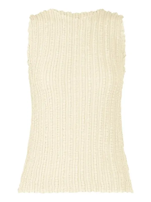Issey Miyake Sleeveless Round Neck Pleated Top - Asa White