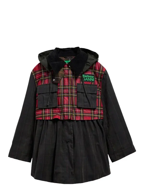 Barbour Peplum Tartan Hooded Jacket With Dual-branded Logo - Black