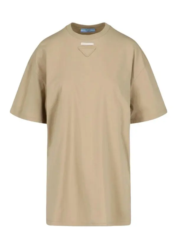 Prada Logo Triangle Crewneck T-shirt - Rope Ash