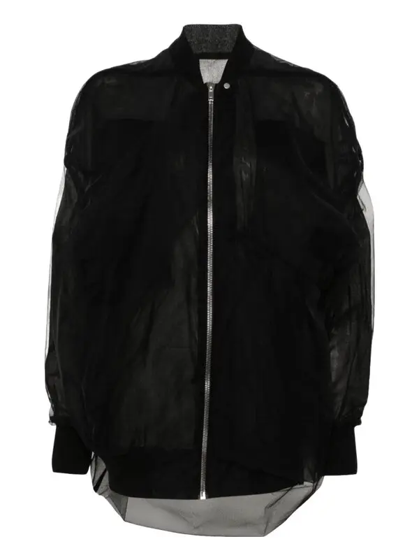 Rick Owens Tulle Overlay Zipped Bomber Jacket - Black