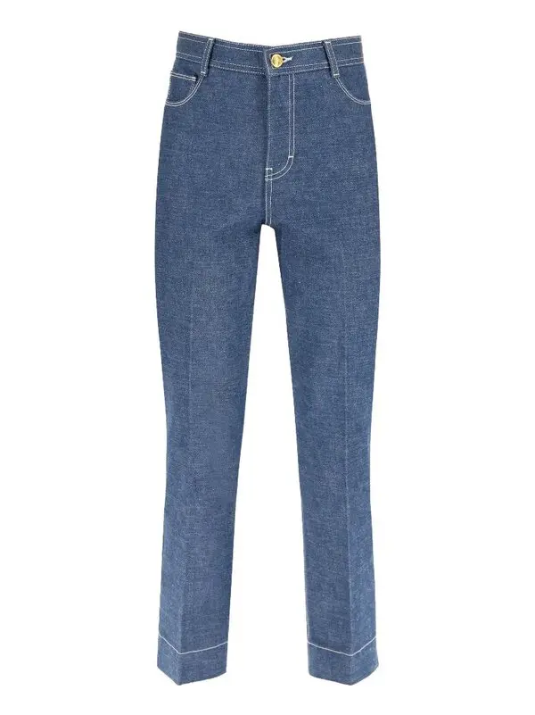 Tory Burch High Rise Cropped Jeans With Striped Embroidery - Blue