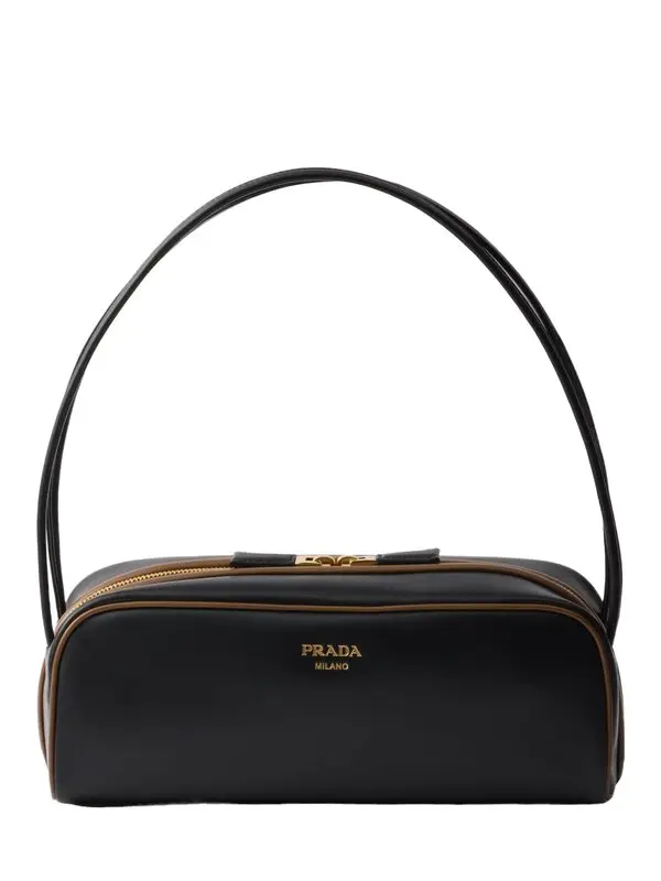 Prada Logo Print Shoulder Bag - Black/hazelnut