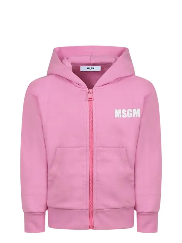 MSGM Logo Print Zip-up Hoodie - Pink