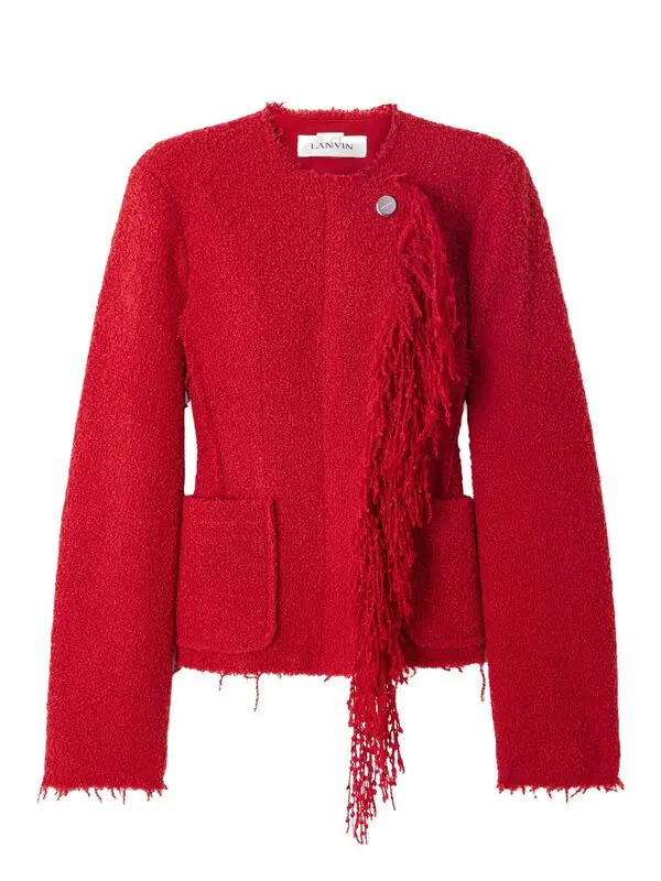 LANVIN Fringed Wool-blend Bouclé Jacket - Red