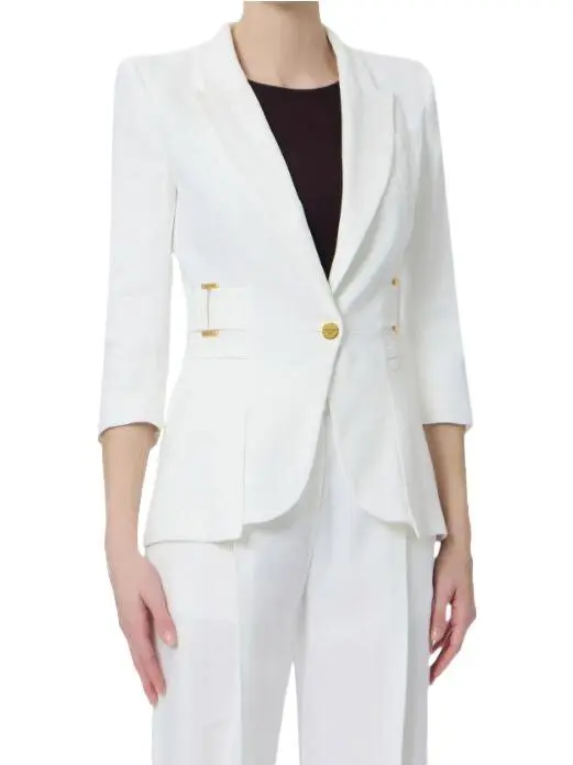 Elisabetta Franchi Structured Single-breasted Blazer With Peak Lapel And Metal Trims - Ivory