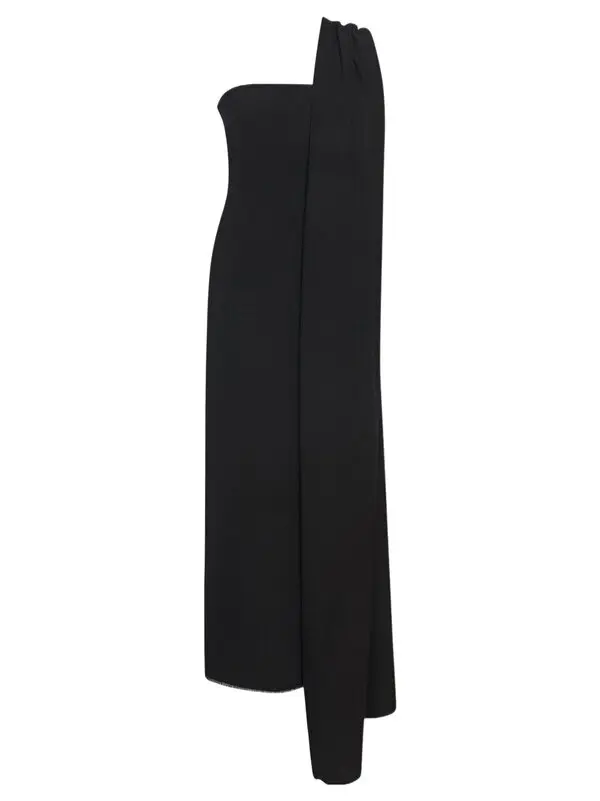 THE ROW Asymmetric Draped Wool Crepe Gown - Black