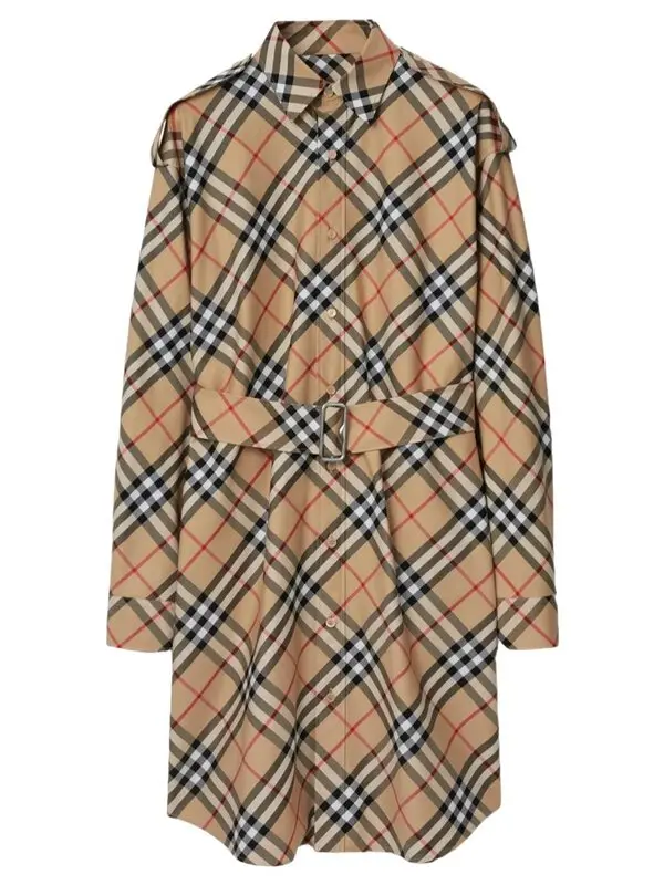 Burberry Checked Belted Shirt Dress - Nude