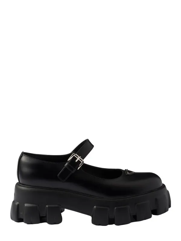 Prada Brushed Leather Monolith Mary Janes - Black
