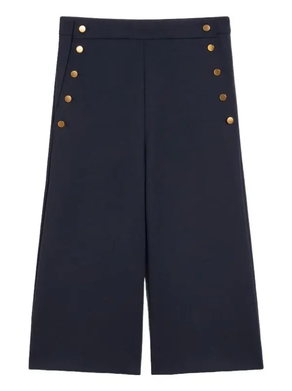 Max Mara Sailor Button Embellished Wide-leg Cropped Trousers - Ultramarine Blue
