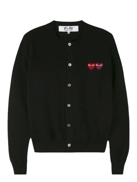Play Comme Des Garcon Comme Des Garçons Play Heart Patch Knitted Cardigan - Black/red