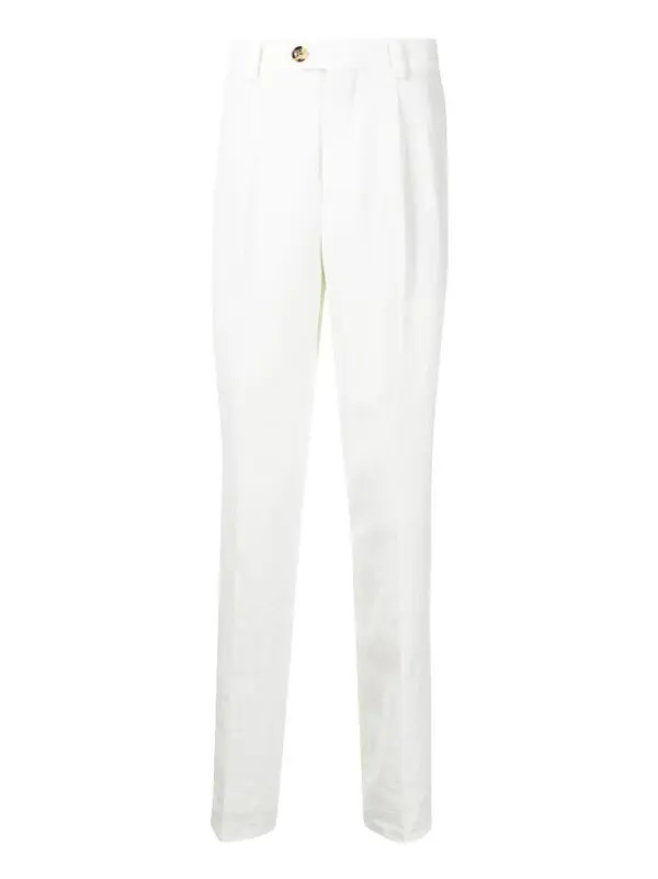 Brunello Cucinelli Pleat-detail Linen Tapered Trousers - White