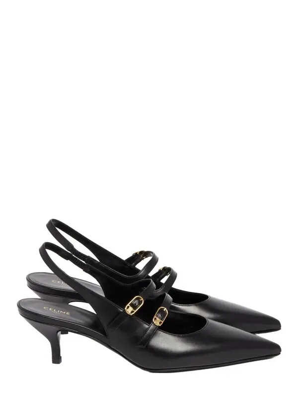 Celine Pointed High Heel Slingback Sandals - Black