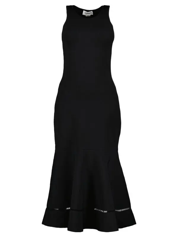 Victoria Beckham Ribbed Openwork Trim Dress - Black