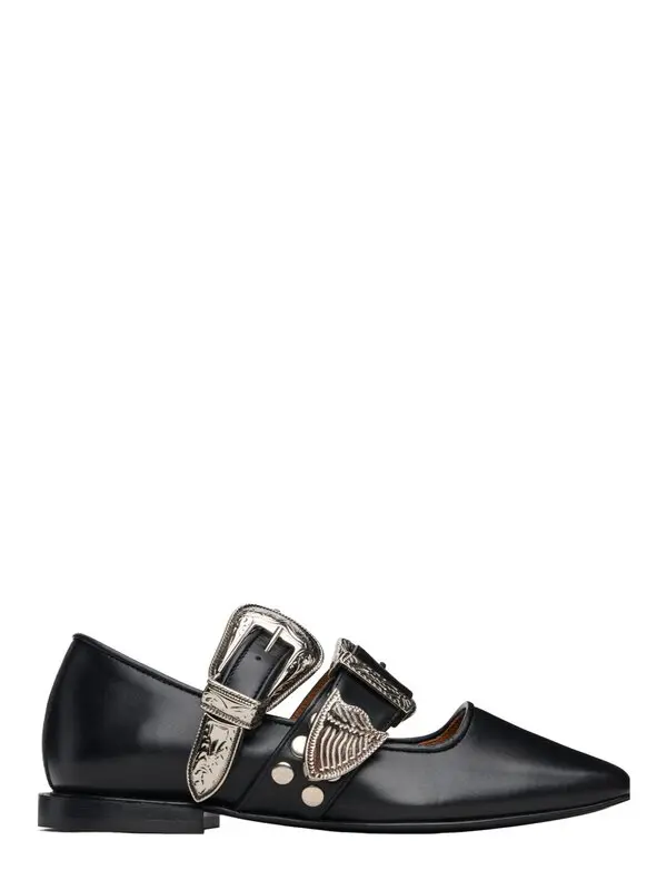 Toga Buckle-detail Leather Ballet Flats - Black