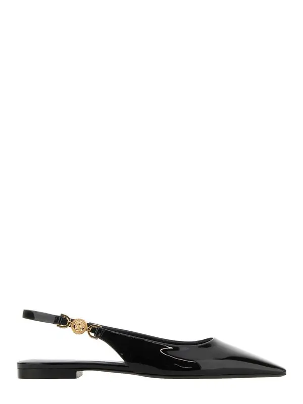 Versace Square-toe Slingback Ballerinas With Medusa Plaque - Black
