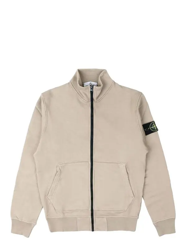 Stone Island Logo Patch High Neck Zip-up Sweatshirt - Beige