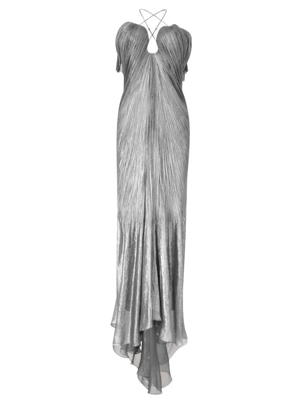 MARIA LUCIA HOHAN Metallic Sweetheart Neckline Sleeveless Gown - Silver