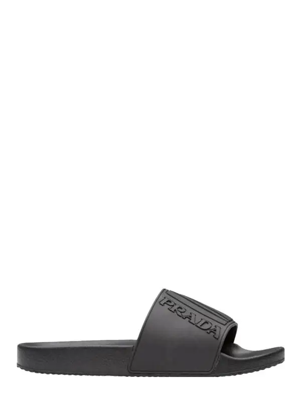 Prada Logo Printed Flip Flops - Black