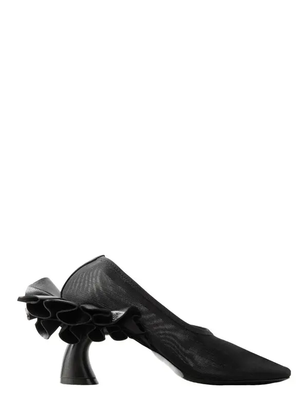 Dries Van Noten Curved Block Heel Pumps With Ruffled Trim - Black