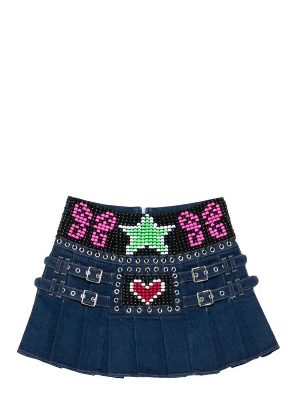 CHOPOVA LOWENA Beaded Heart Mini Skirt - Blue