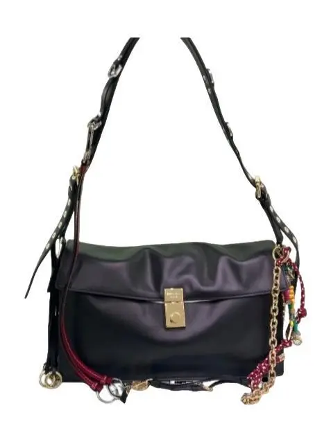 Prada Soft Sound Small Shoulder Bag With Charm Detail - Black
