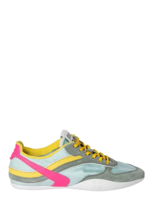 Miu Miu Technical Fabric And Suede Sneakers - Fennel/fuchsia