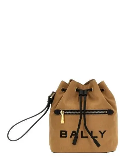 Bally Logo Printed Bar Mini Bucket Bag - Brown