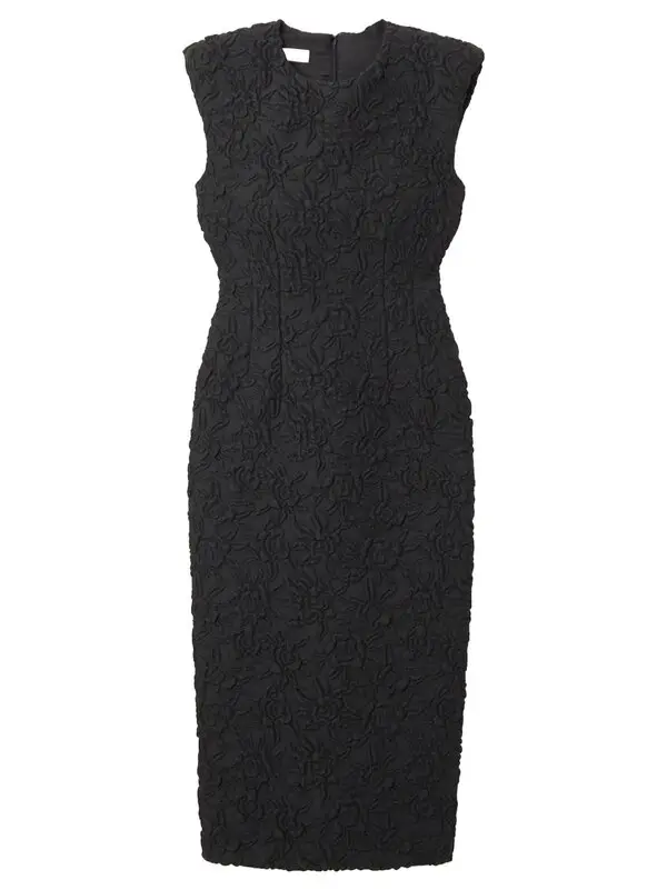 Dries Van Noten Seersucker Dress With Crew Neck And Sleeveless Design - Black