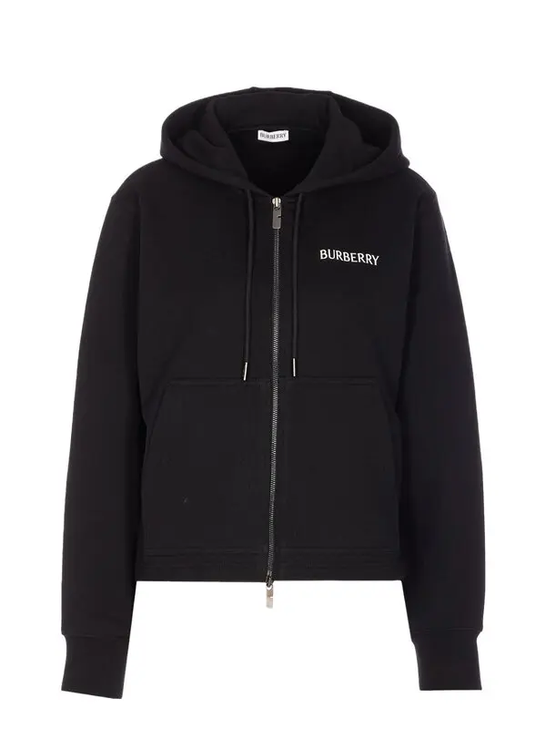 Burberry Logo Printed Zip-up Hoodie - Black