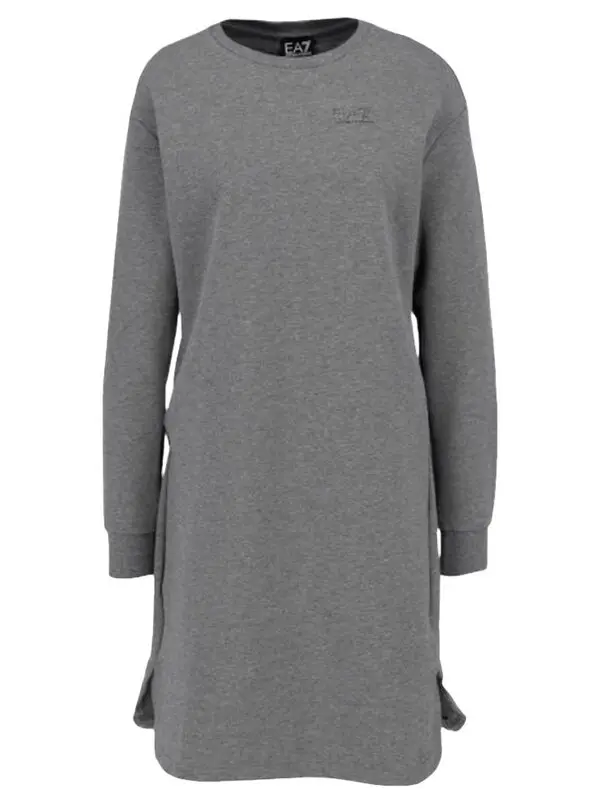 EA7 Long Sleeved Sweater Dress With Embellished Logo - Gray