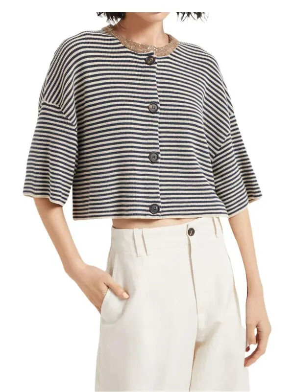 Brunello Cucinelli Striped Sequin Embellished Cardigan - Nude