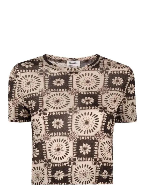 Nanushka Floral-print Short-sleeved T-shirt - Nude