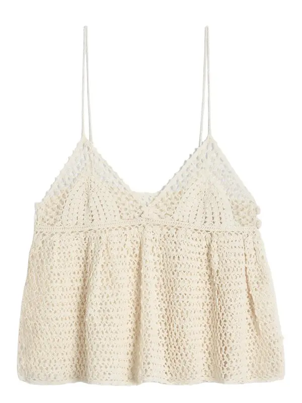 Celine Crocheted Cotton Top With Thin Straps - Off White