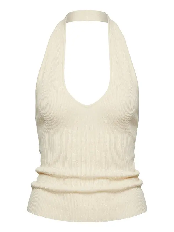 AYA MUSE Halter Neck Knitted Tank Top - White