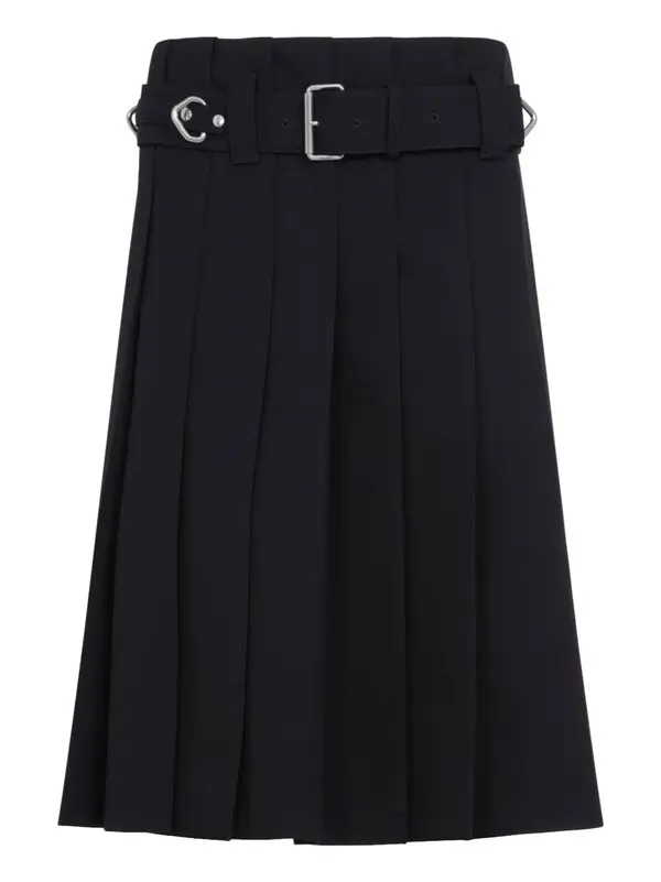 Prada Pleated Midi Skirt With Buckled Belt - Blue