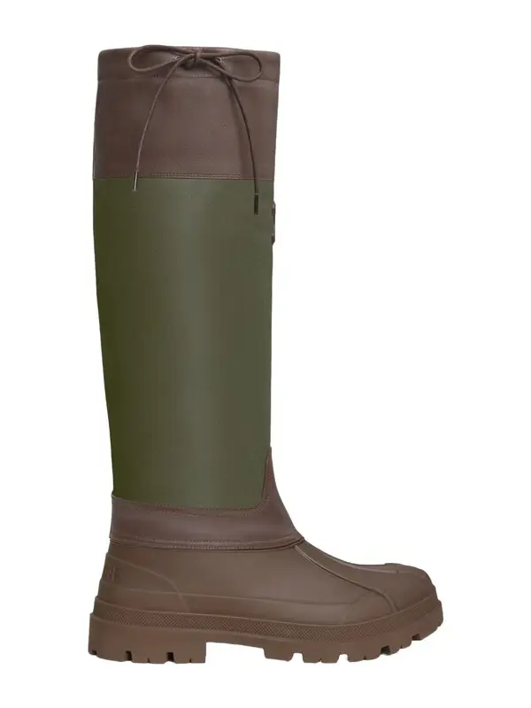 Celine Riley High Boot In Nylon And Calfskin - Dark Brown/khaki