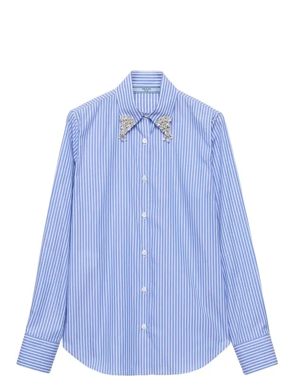 Prada Embellished Striped Long Sleeve Shirt - Light Blue