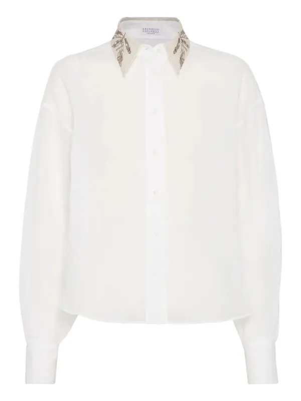 Brunello Cucinelli Floral Embroidered Shirt - White