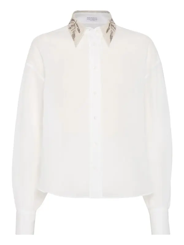 Brunello Cucinelli Floral Embroidered Long-sleeved Shirt - White