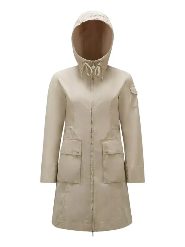 Moncler Laerte Parka Coat With Drawstring Waist And Hood - Beige