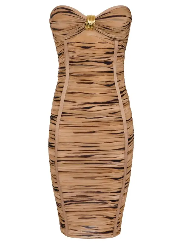 Elisabetta Franchi Off-shoulder Tiger Print Jersey Dress - Camel